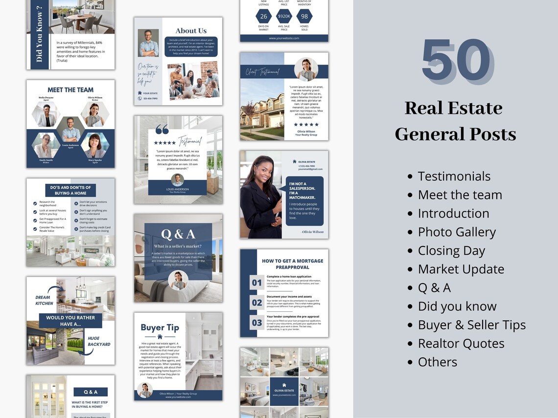 100 Real Estate Instagram Posts Bundle, Real Estate Social Media ...