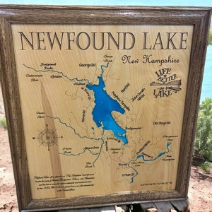 Newfound Lake New Hampshire Wood and Resin Laser Engraved Map - Etsy