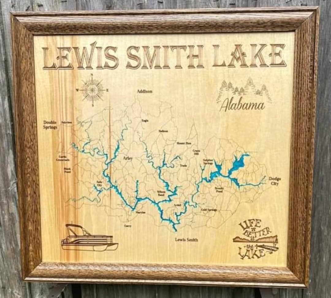 Wood Lake Map, Lewis Smith Lake Alabama, Any Lake, Lake House Decor ...