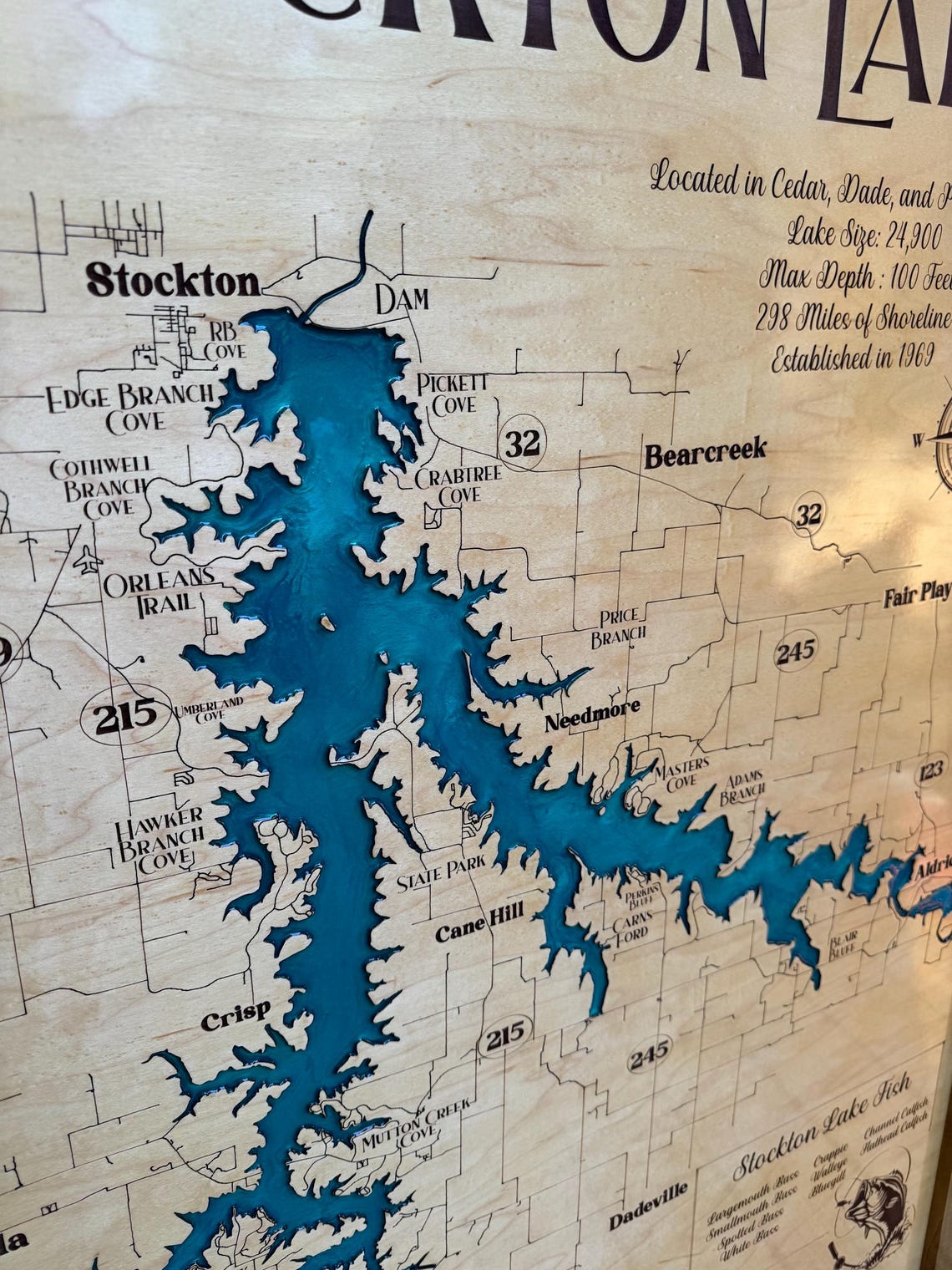 Stockton Lake Missouri Wood and Resin Laser Engraved Map. - Etsy