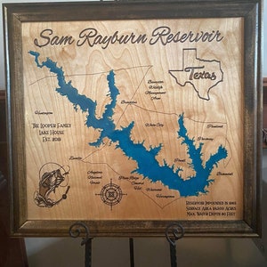 Wood Lake Map, Sam Rayburn Reservoir Texas, Any Lake, Lake House Decor ...