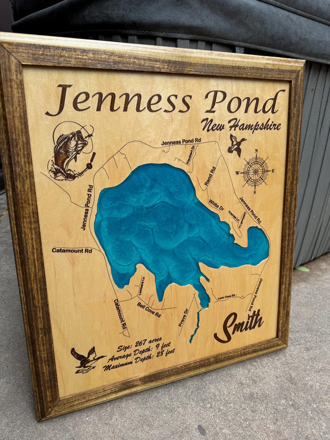 Wood Lake Map, Jenness Pond New Hampshire, Any Lake, Lake House Decor ...