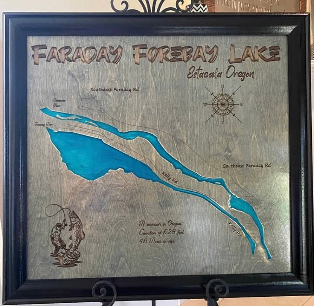 Faraday Forebay Lake Oregon Wood and Resin Laser Engraved Map - Etsy