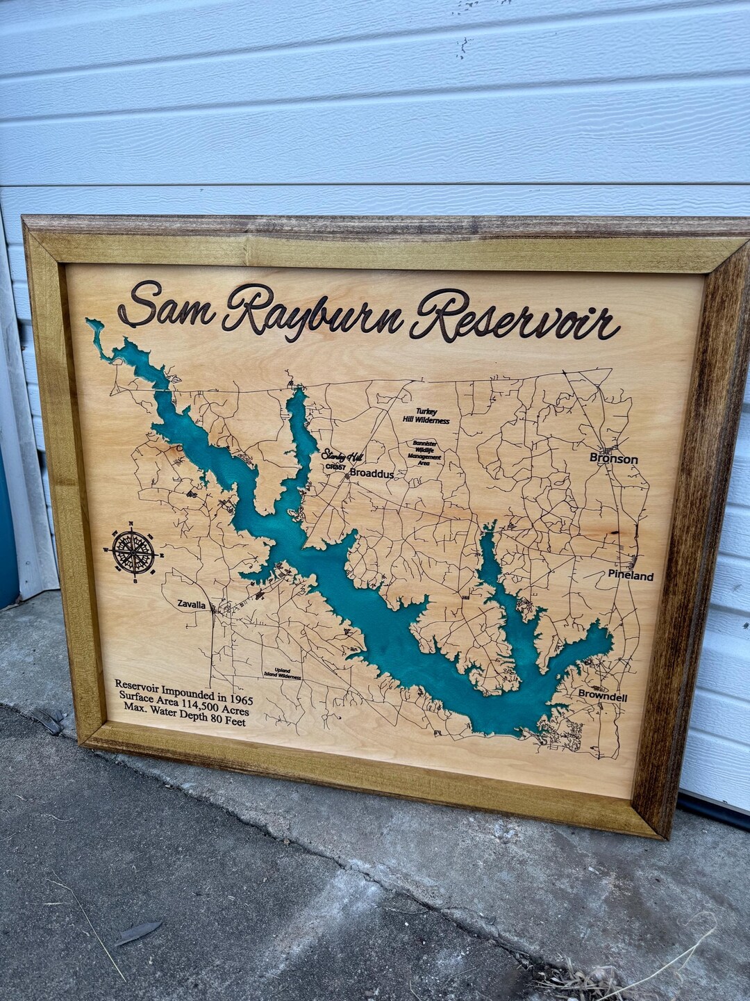 Wood Lake Map, Sam Rayburn Reservoir Texas, Any Lake, Lake House Decor ...