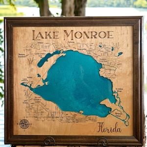 Wood Lake Map, Lake Monroe Florida, Any Lake, Lake House Decor, Wall ...