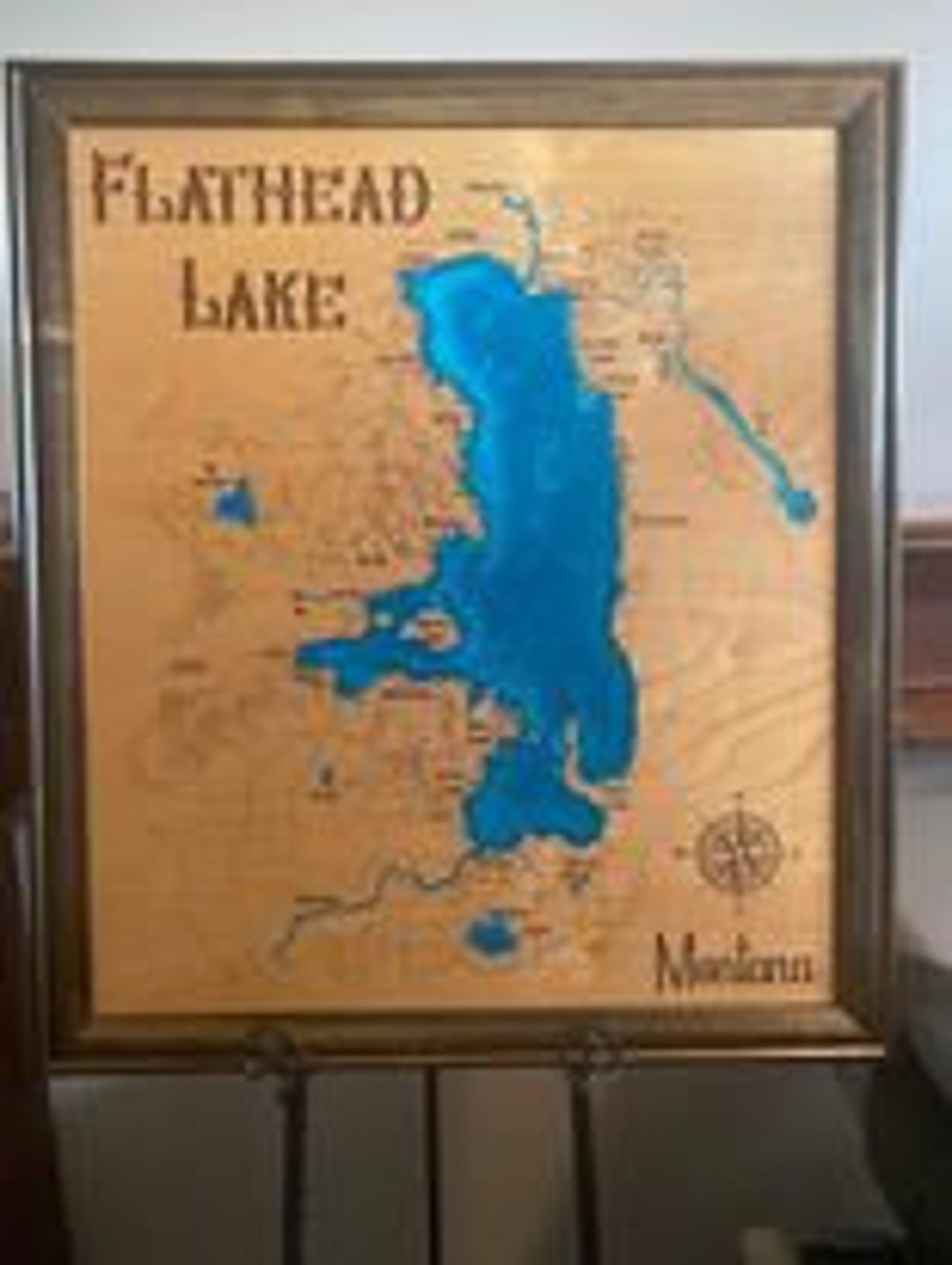 Wood Lake Map Flathead Lake Montana, Any Lake, Lake House Decor, Wall ...