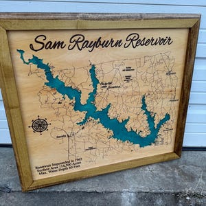 Wood Lake Map, Sam Rayburn Reservoir Texas, Any Lake, Lake House Decor ...