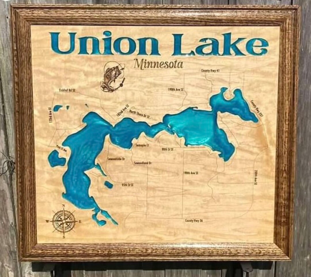 Wood Lake Map, Union Lake Minnesota, Any Lake, Lake House Decor, Wall ...