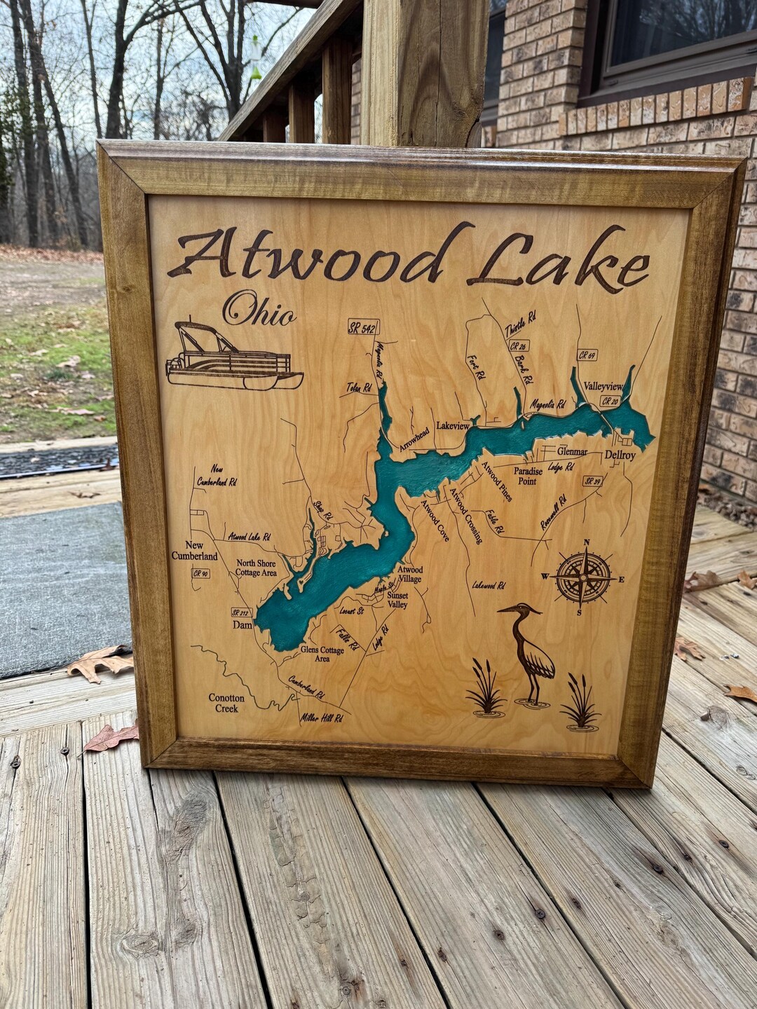 Atwood Lake Ohio Wood and Resin Laser Engraved Map - Etsy