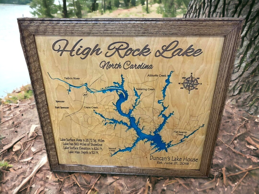 High Rock Lake North Carolina Wood and Resin Laser Engraved Map - Etsy