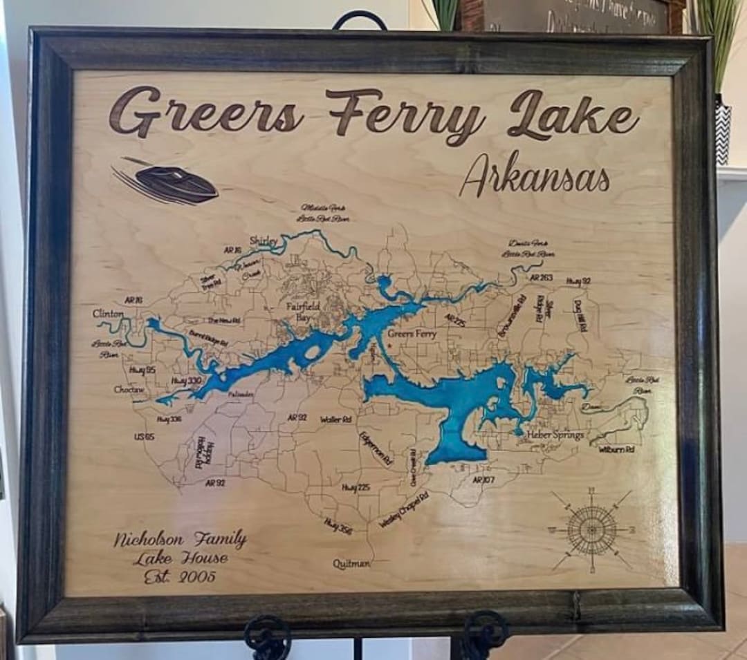 Wood Lake Map Greers Ferry Lake Arkansas, Any Lake, Lake House Decor ...
