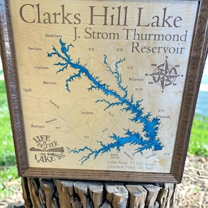 Clarks Hill Lake, J. Strom Thurmond Reservoir Wood and Resin Laser ...