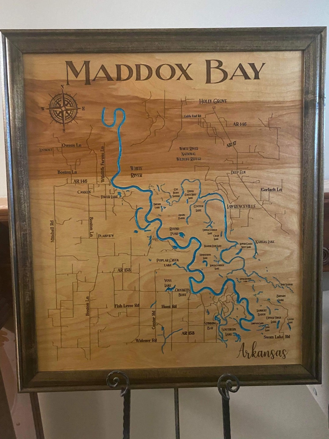 Wood Lake Map, Maddox Bay Arkansas, Any Lake, Lake House Decor, Wall ...