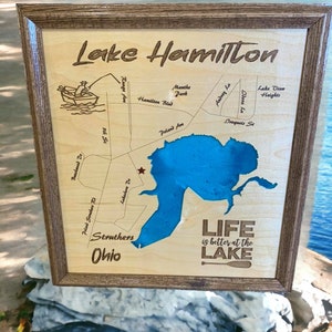 Wood Lake Map, Lake Hamilton Ohio, Any Lake, Lake House Decor, Wall Art ...