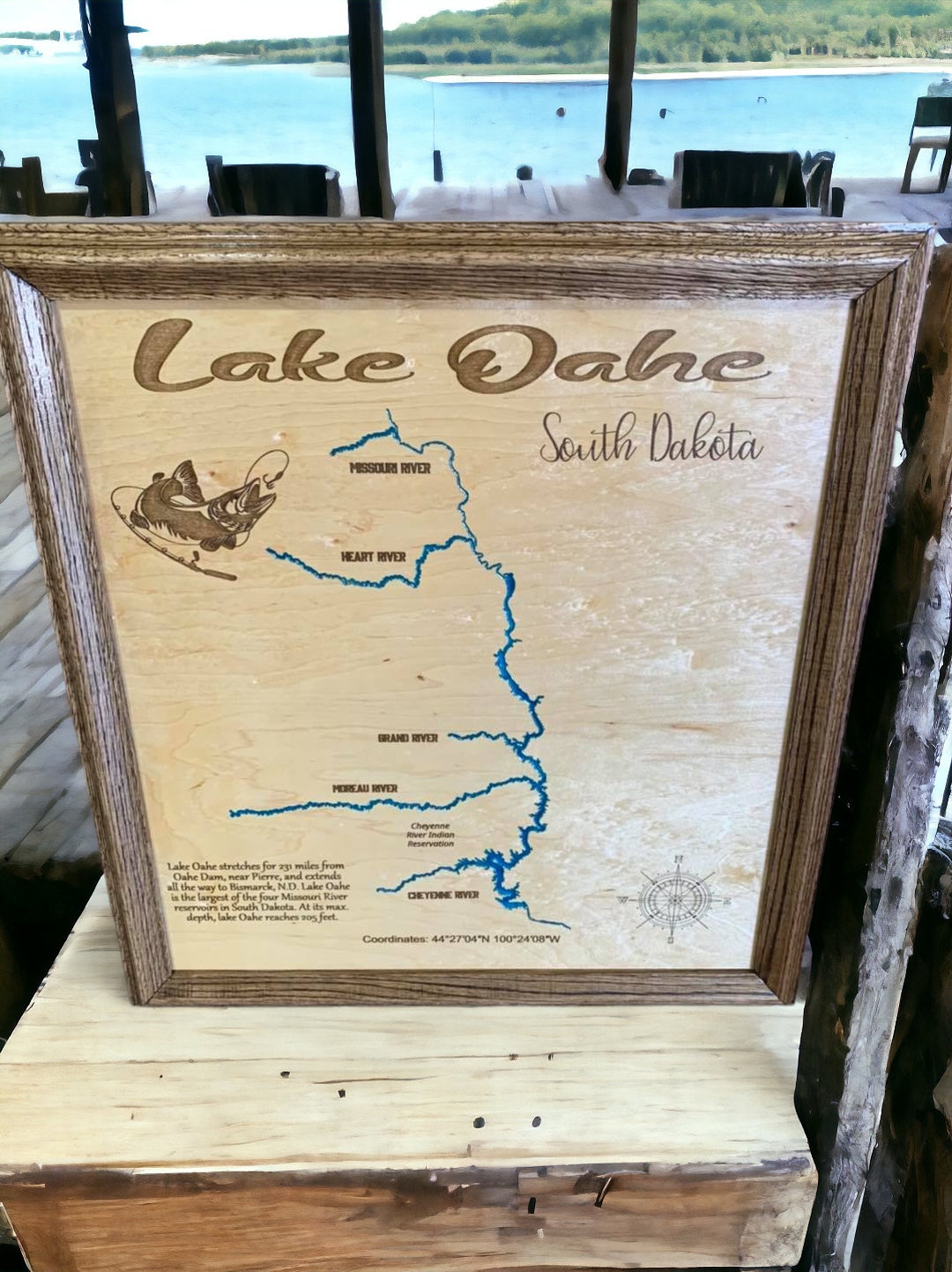 Wood Lake Map, Lake Oahe South Dakota, Any Lake, Lake House Decor, Wall ...