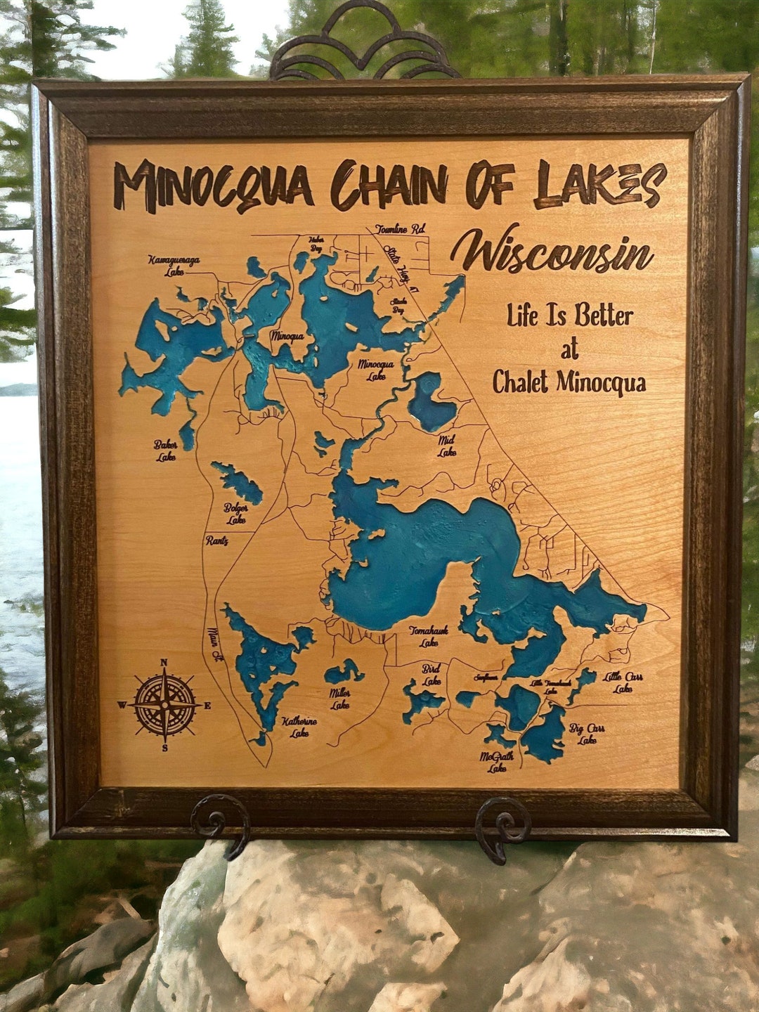 Wood Lake Map, Minocqua Chain of Lakes, Any Lake, Lake House Decor ...