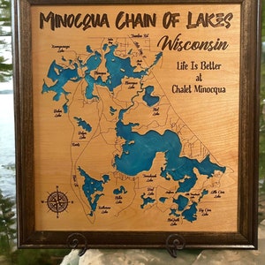 Wood Lake Map, Minocqua Chain of Lakes, Any Lake, Lake House Decor ...