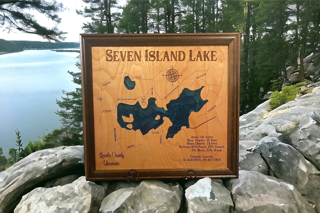 Seven Island Lake Wisconsin Wood and Resin Laser Engraved Map - Etsy