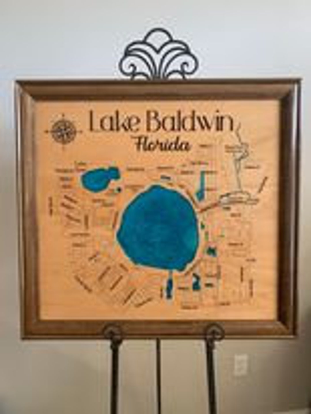 Wood Lake Map, Lake Baldwin Florida, Any Lake, Lake House Decor, Wall ...