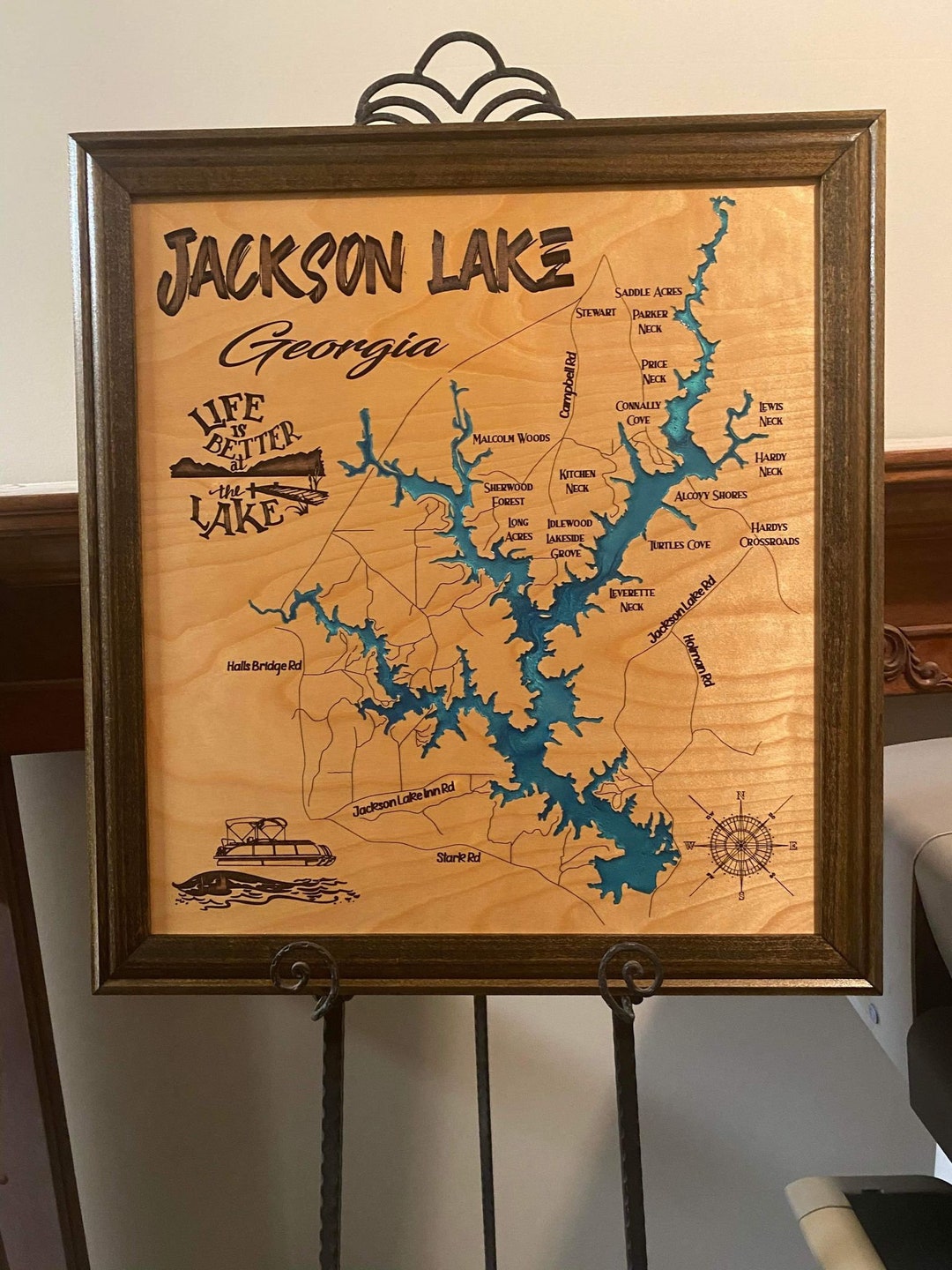 Wood Lake Map, Jackson Lake Georgia, Any Lake, Lake House Decor, Wall ...