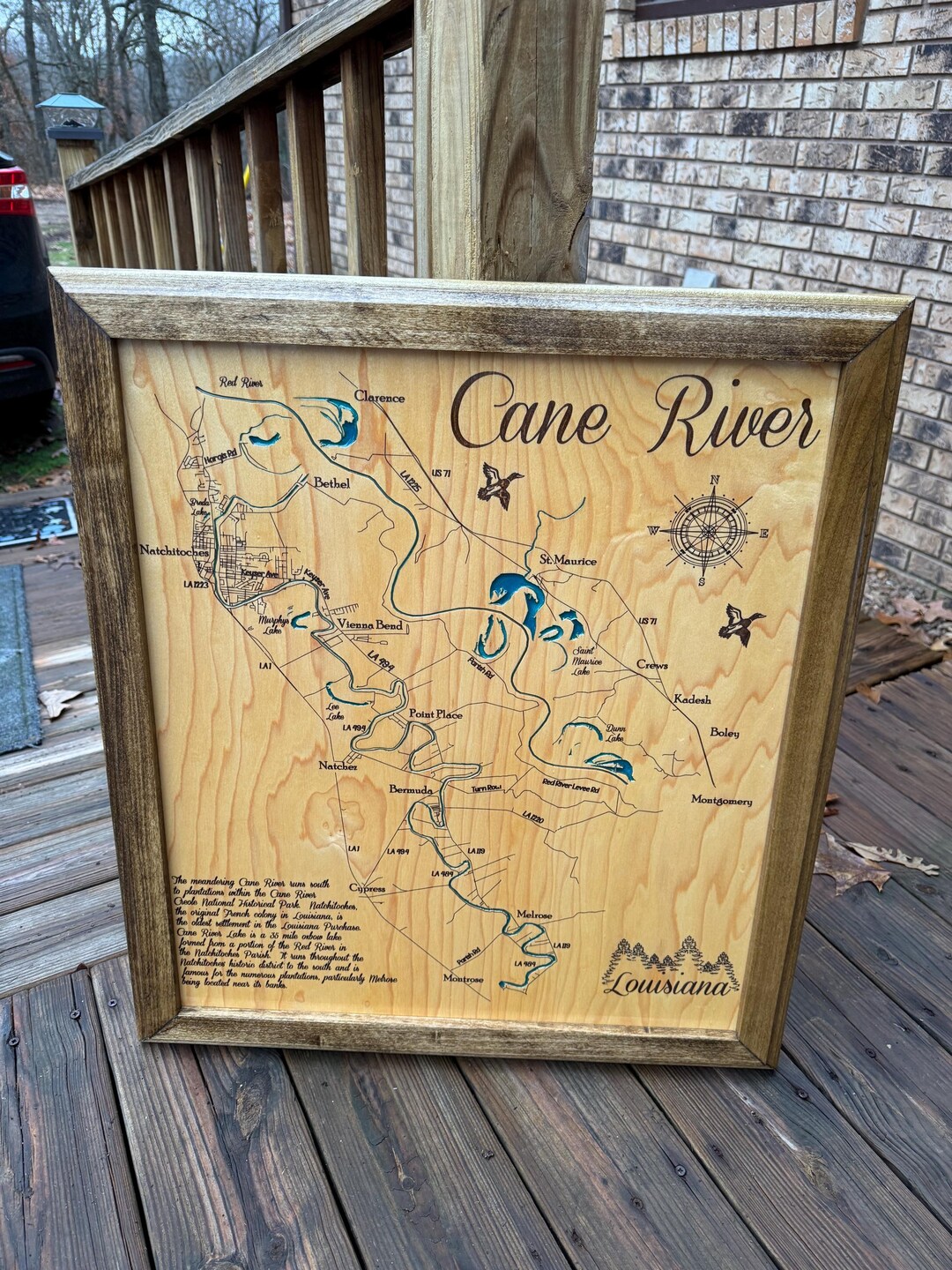 Wood Lake Map, Cane River Louisiana , Any Lake, Lake House Decor, Wall ...