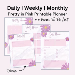 Daily Weekly Monthly Printable Planner Pretty in Pink Printable Planner ...