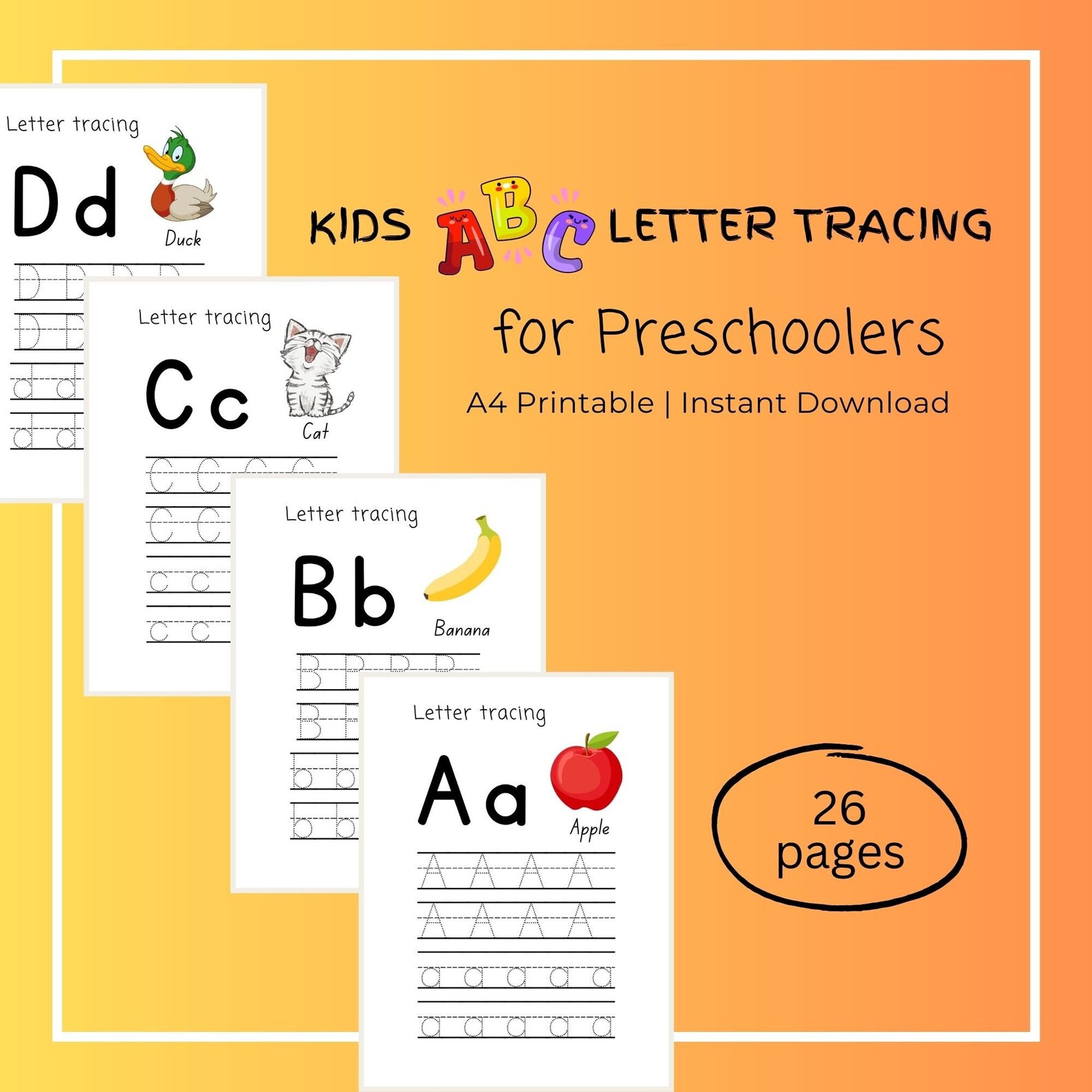 Alphabet Letter Tracing for Preschool, Alphabet Worksheets, ABC ...