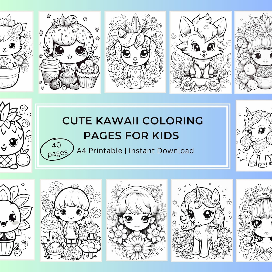 Cute Kawaii Coloring Pages for Kids, A4 Printable Coloring Pages for ...
