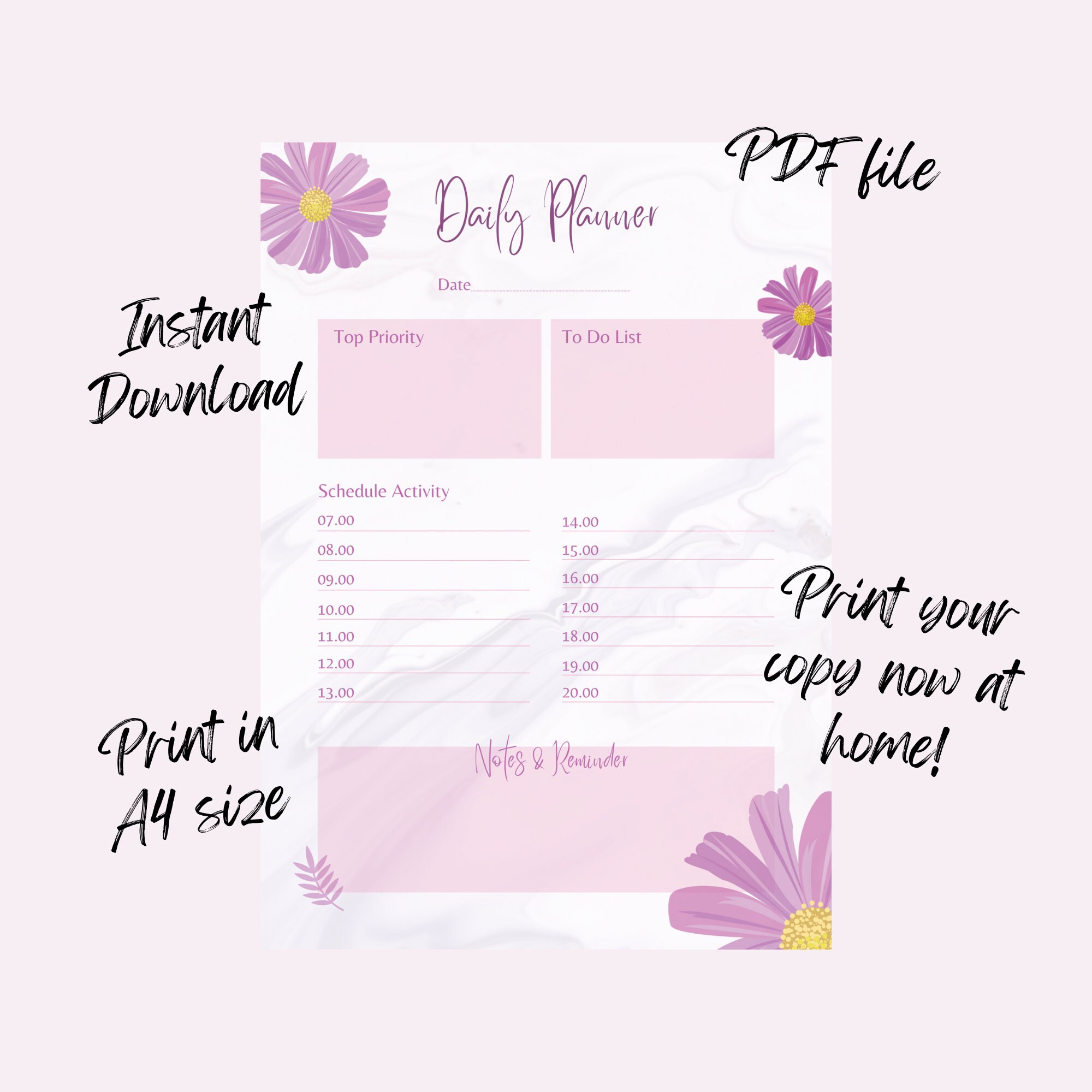 Daily Weekly Monthly Printable Planner Pretty in Pink Printable Planner ...