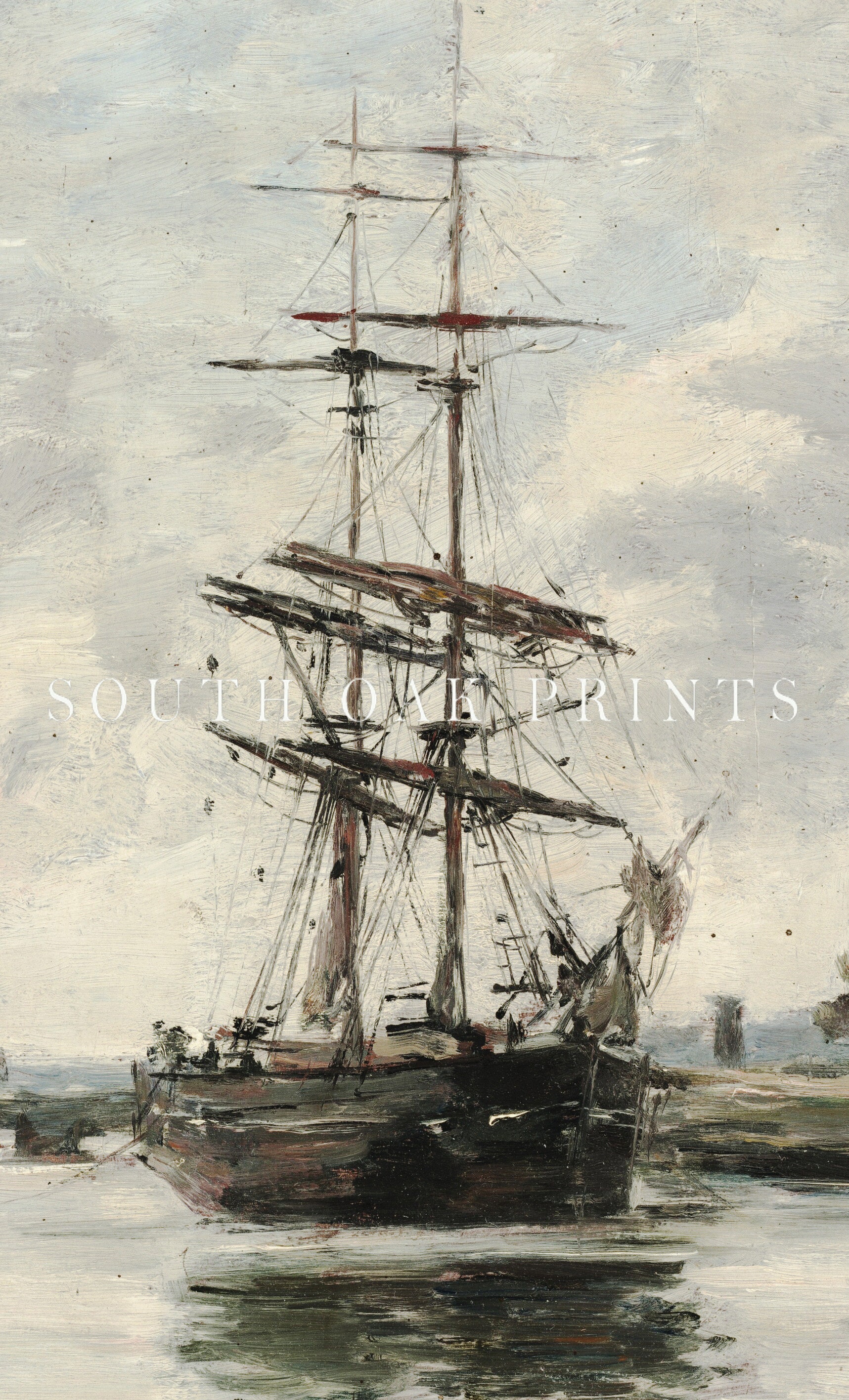 Vintage Ship Print | Antique Nautical Wall Art Painting | Neutral ...