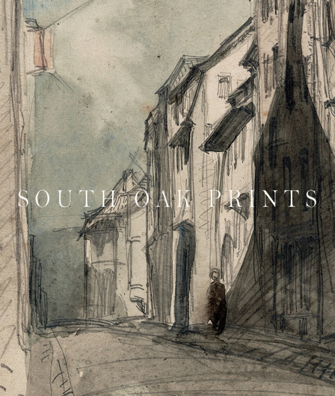 Vintage Village Sketch Drawing PRINTABLE Neutral Farmhouse Country ...