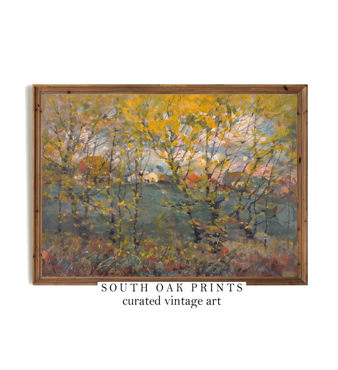 Fall Forest Landscape Print | PRINTABLE | Vintage Autumn Watercolor ...