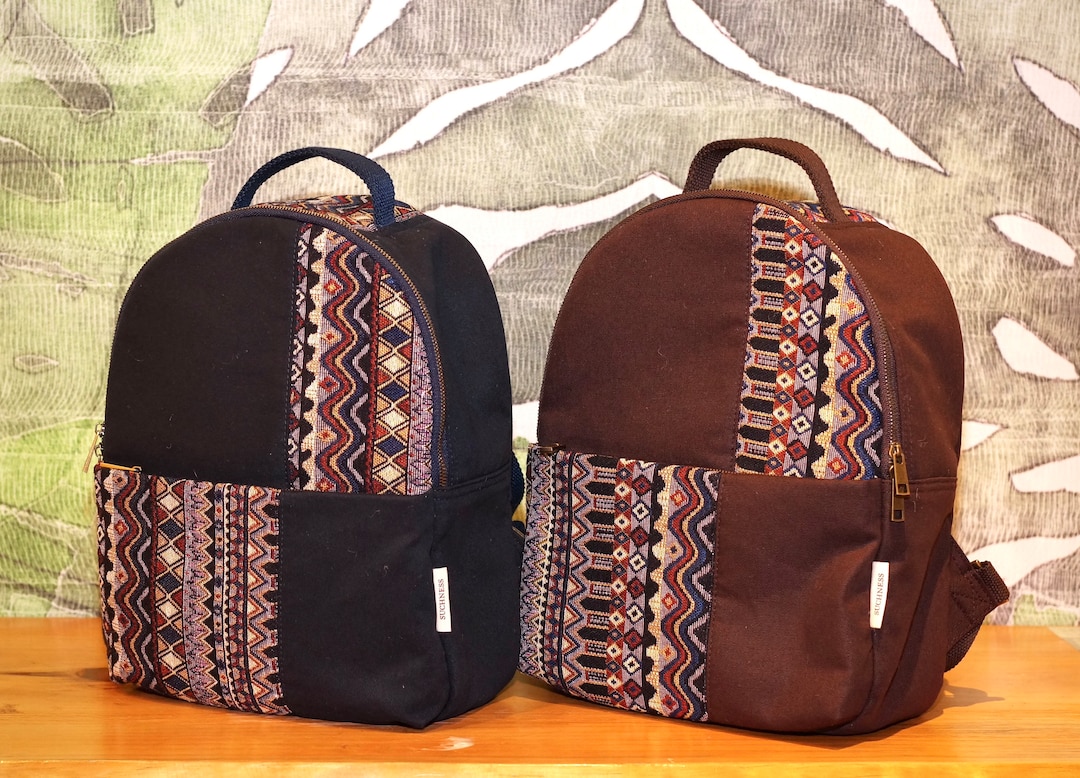 Bohemian Indigenous Pattern Boho Checker Backpack With Side Back Pocket ...