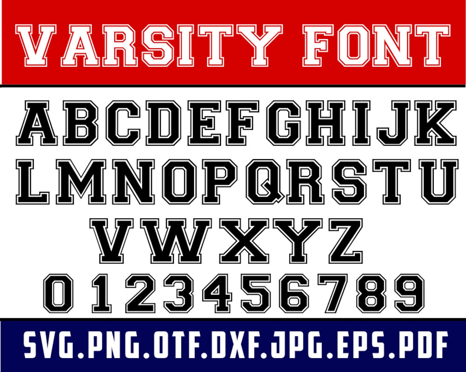 Varsity Font Svg, Block Font Svg, College font, University font ...