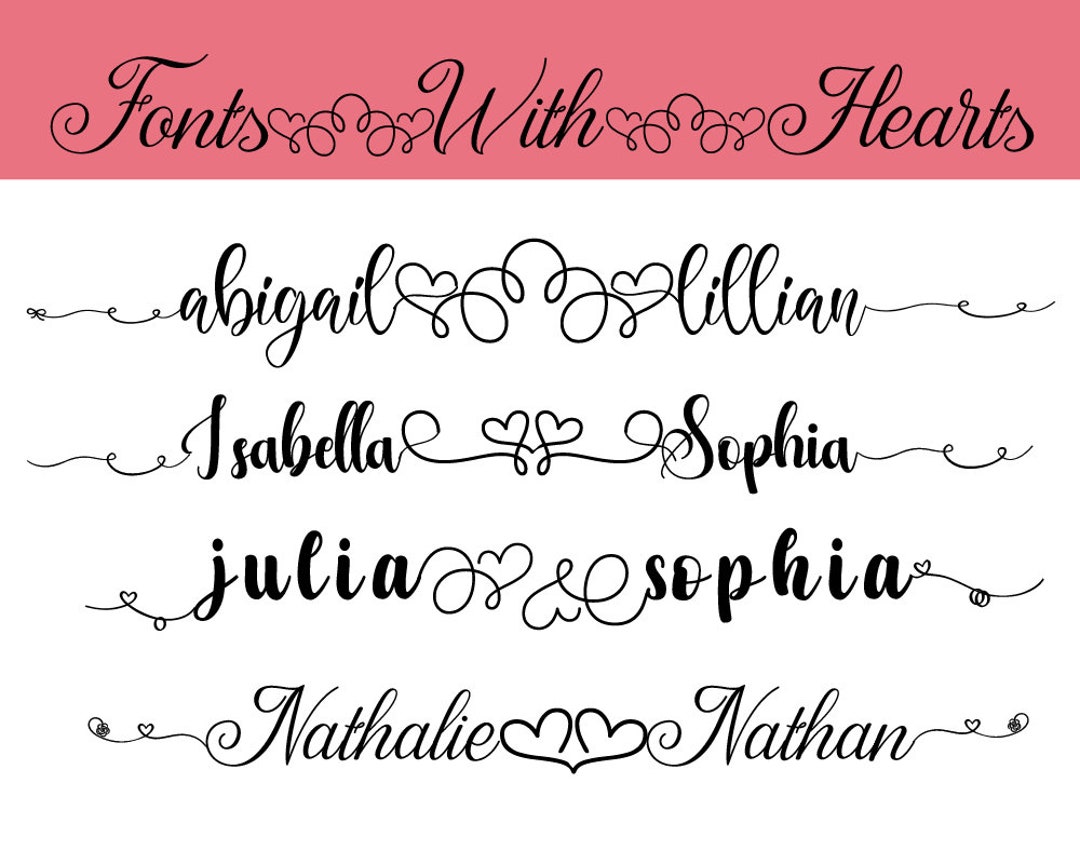Fonts With Hearts Bundle, Wedding Fonts Bundle, Cursive Fonts Heart ...