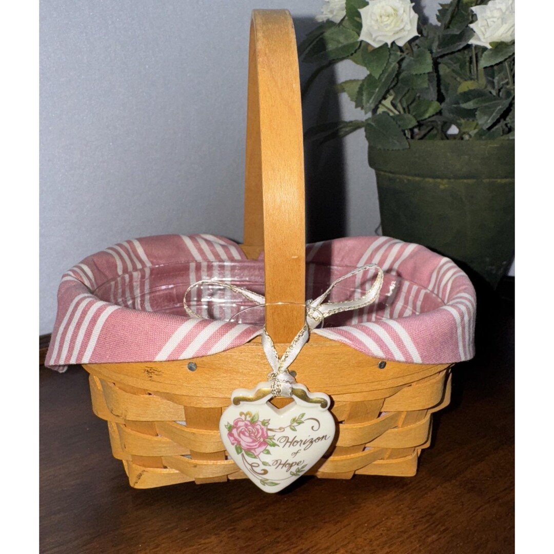 Longaberger HOPE Basket With Pink Stripes Liner, Plastic Liner and ...