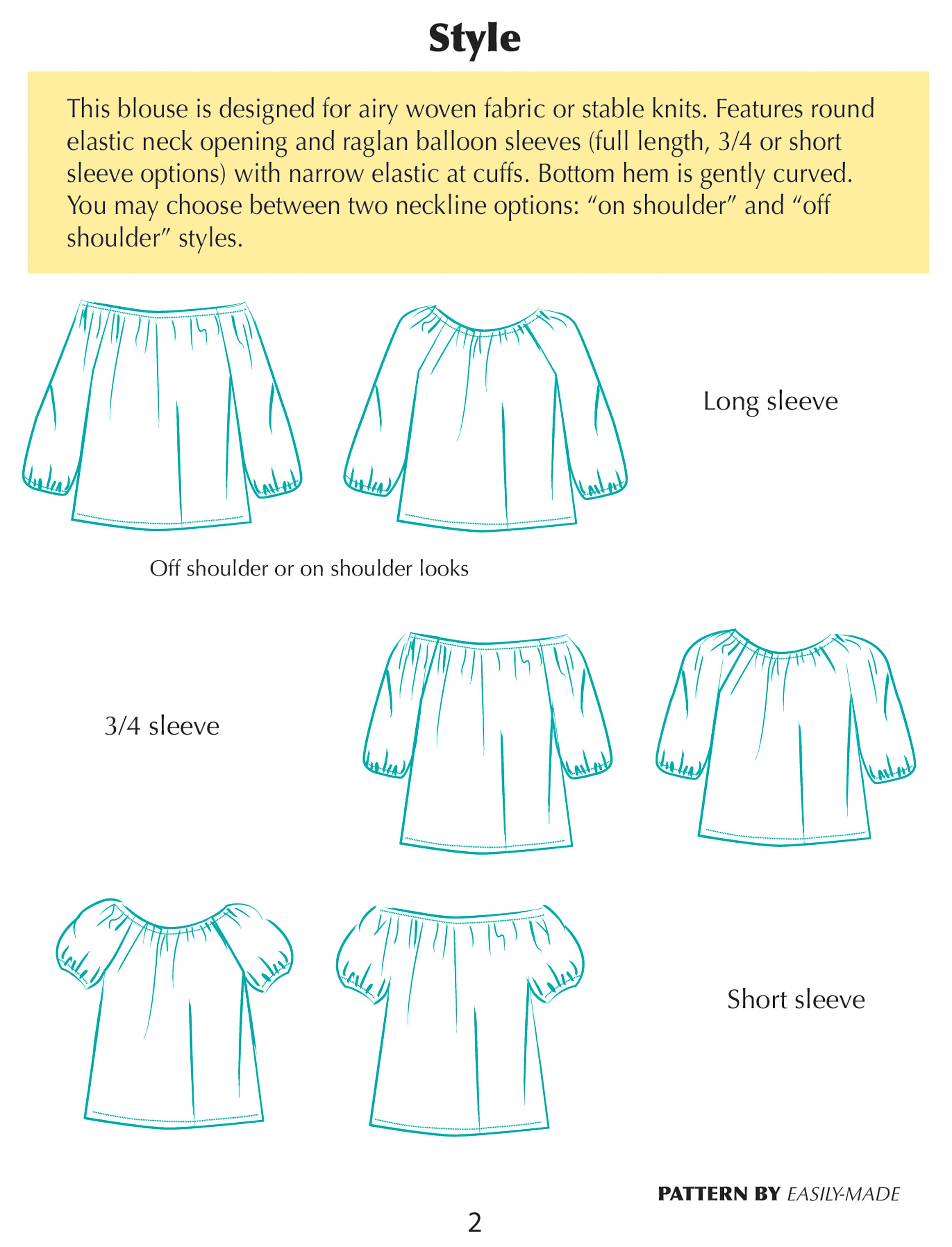 Easy Balloon Sleeve Blouse Sewing Pattern A4 A0 and | Etsy