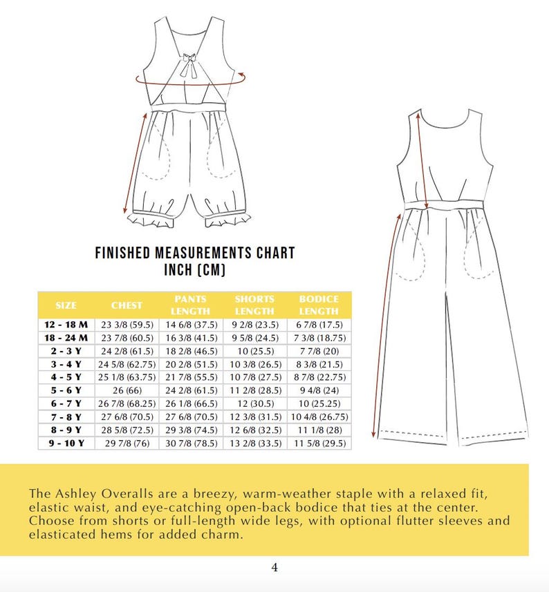 Ashley Overalls Sewing Pattern: Girls Sizes 1-10 (print at Home, A0 ...