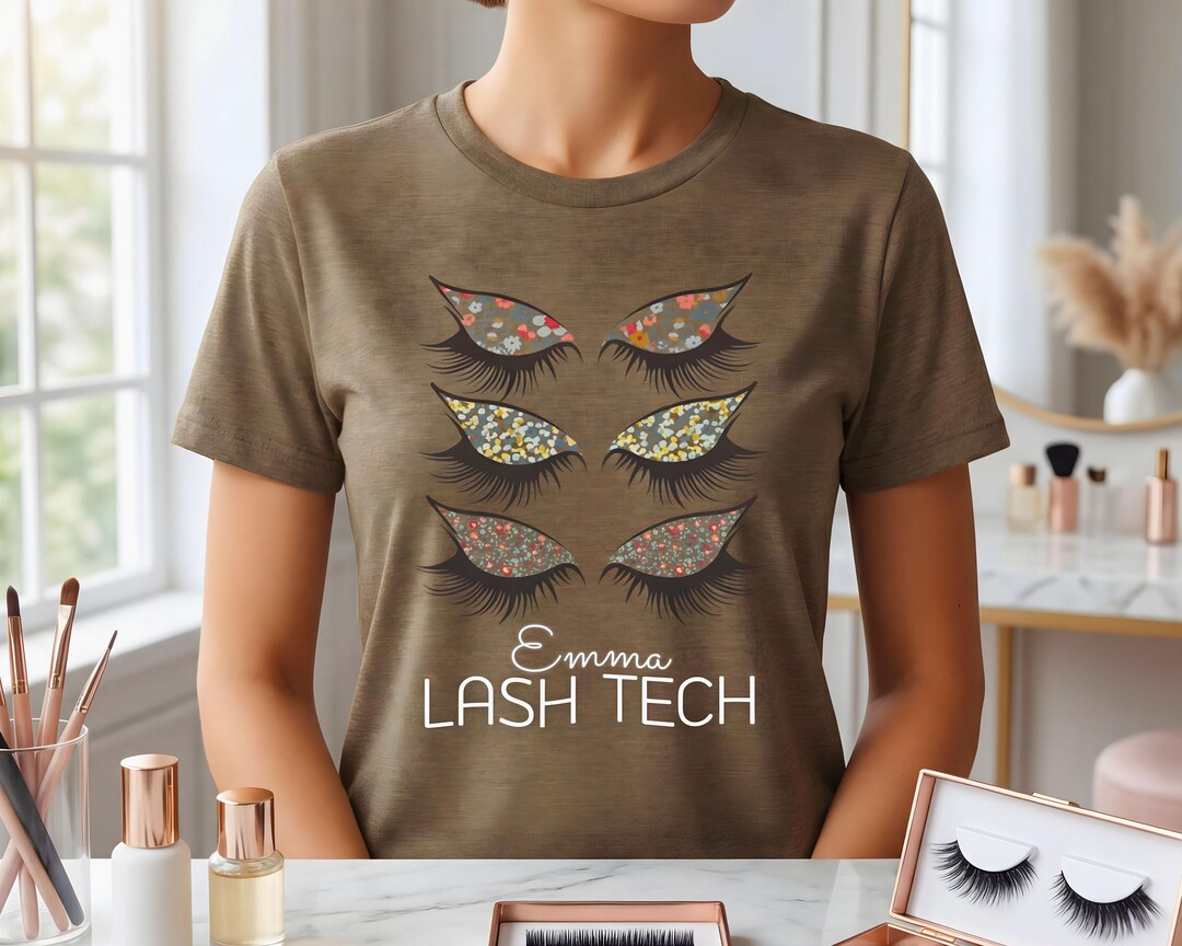 Custom Lash Tech Shirt Floral Eyelash Design Print, Personalized Lash ...