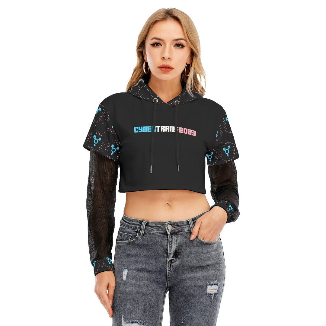 Cybertrans 2023 Tranwwomen's Two-piece Mesh Sleeve Cropped Hoodie - Etsy
