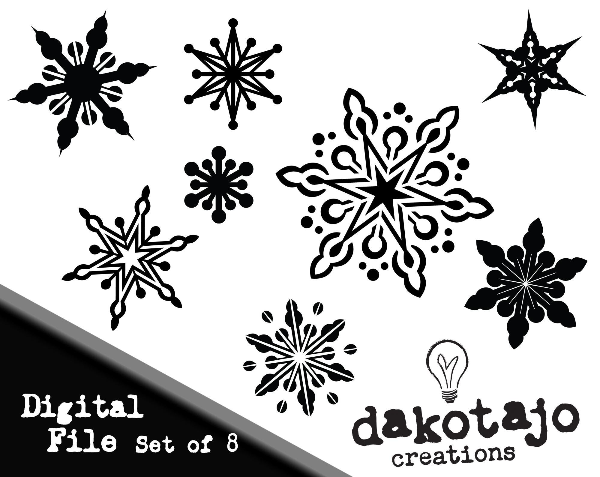 Snowflake SVG Bundle Set of 8 Unique Winter Snowflake Cut Files for ...