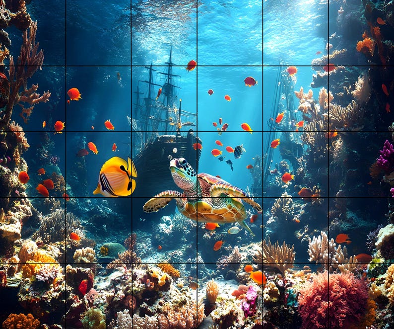 Sea Turtle Murals Home Decor Wall Murals Backsplash Underwater Scenes ...