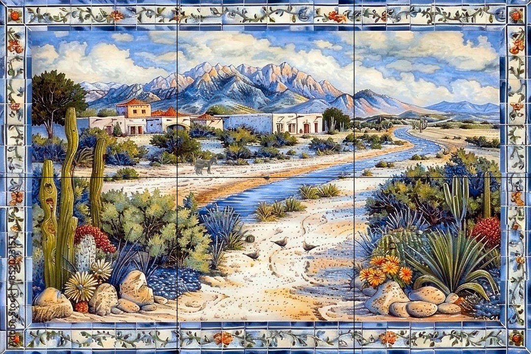 Desert 17 Tile Murals Desert Scenes Southwestern Art Home Decor ...