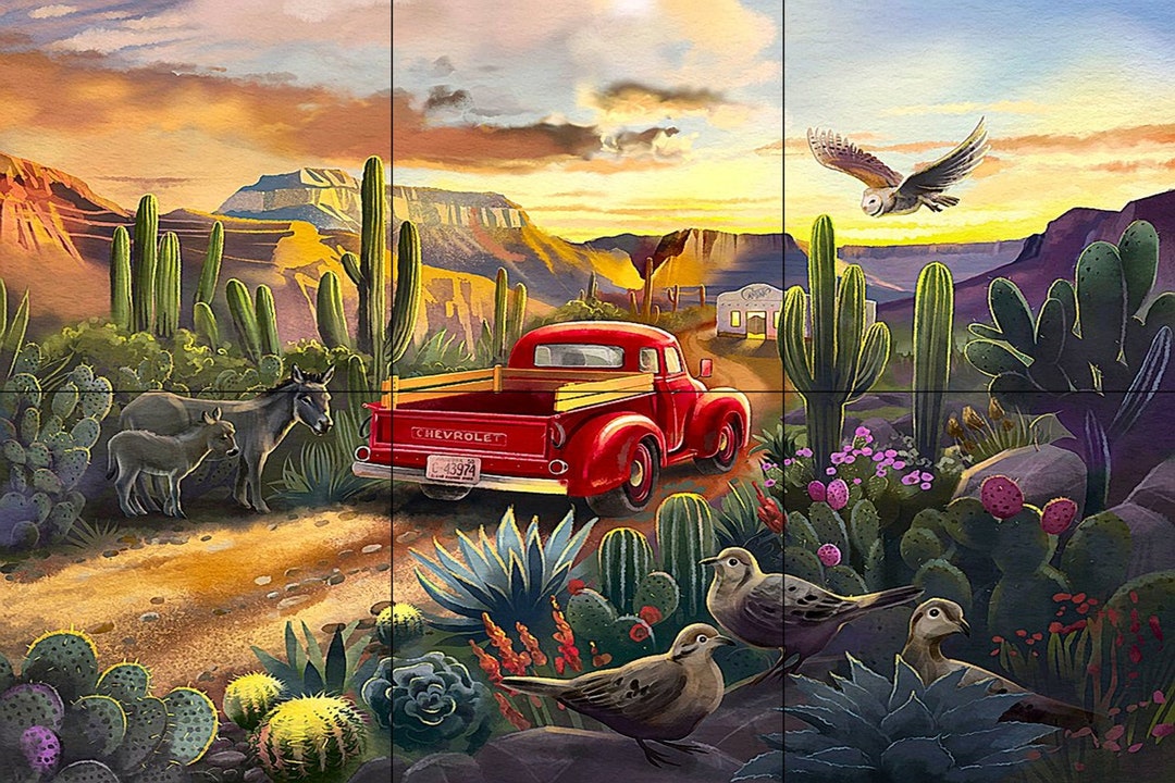 Desert Tile Murals Red Pickup Truck Home Decor Wall Murals Backsplash ...