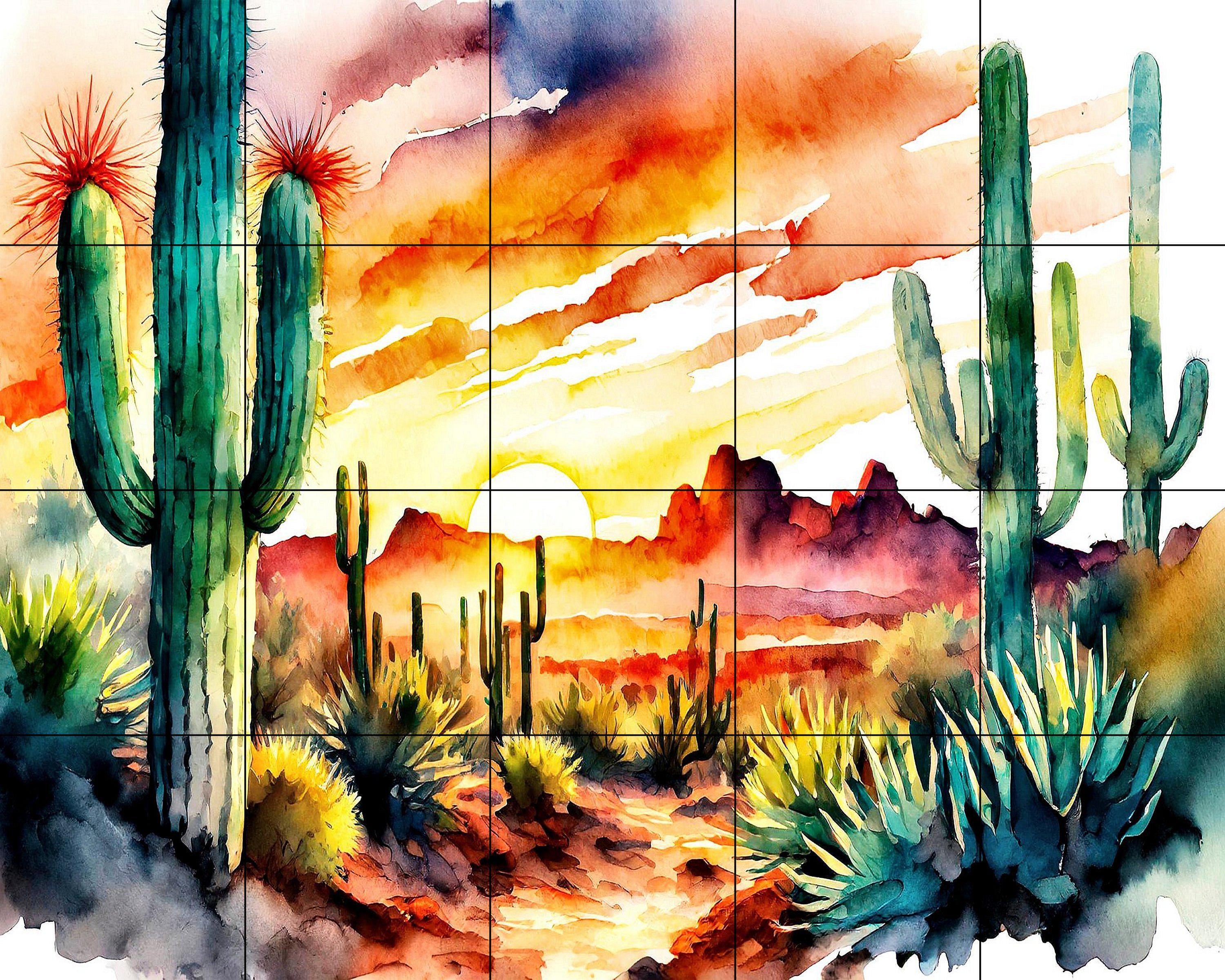 Desert 2 Tile Mural Desert Scenes Southwestern Art Home Decor Interior ...