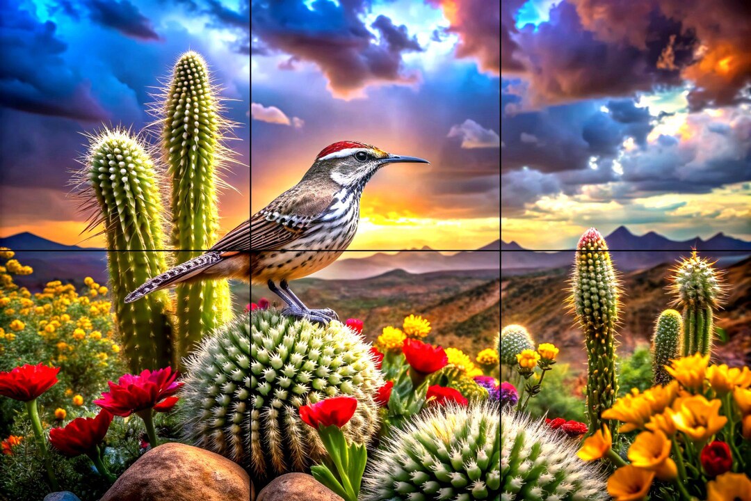 Desert 15 Mural Bird 1 Tile Murals Desert Scenes Southwestern Art Home ...