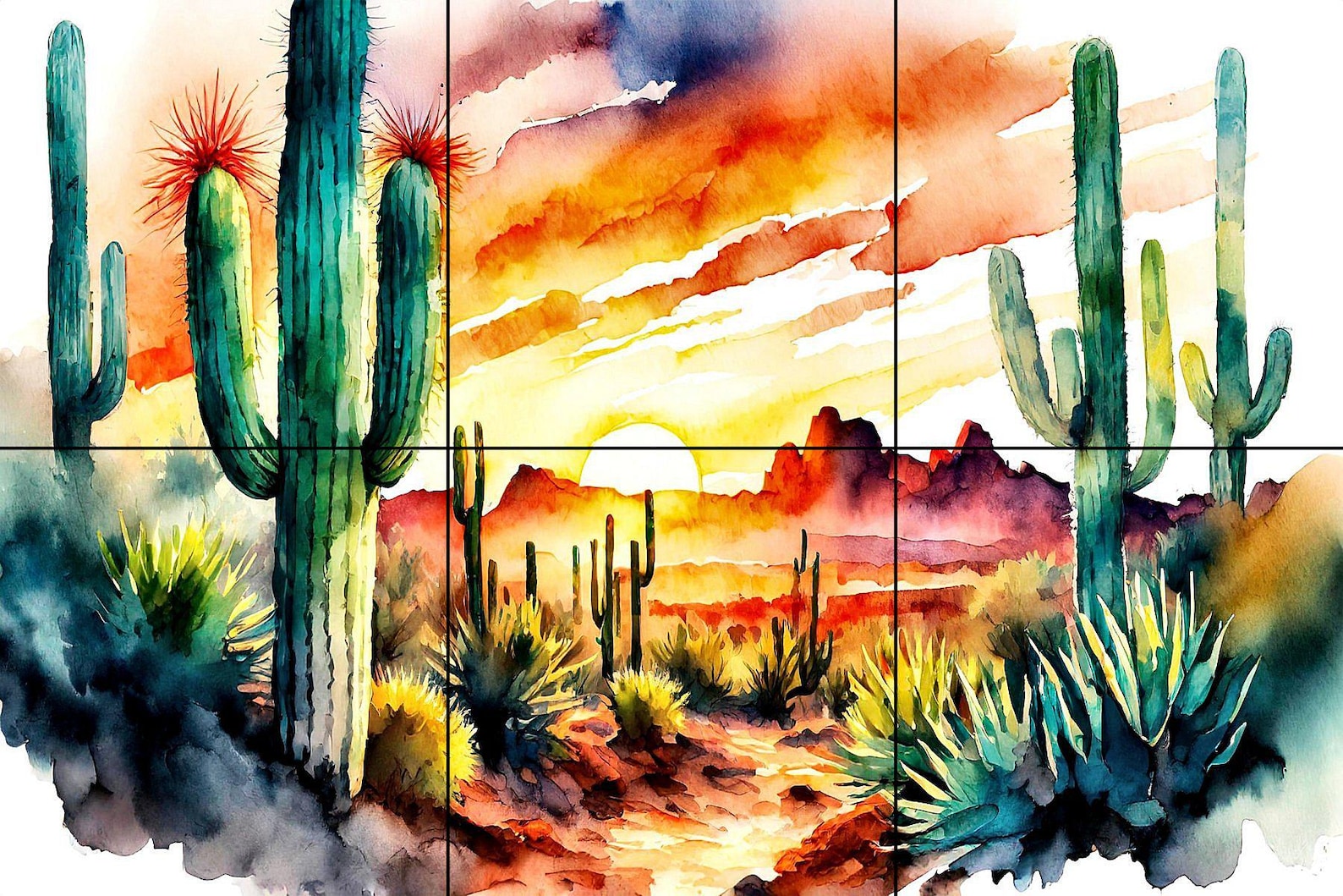 Desert 2 Tile Mural Desert Scenes Southwestern Art Home Decor Interior ...