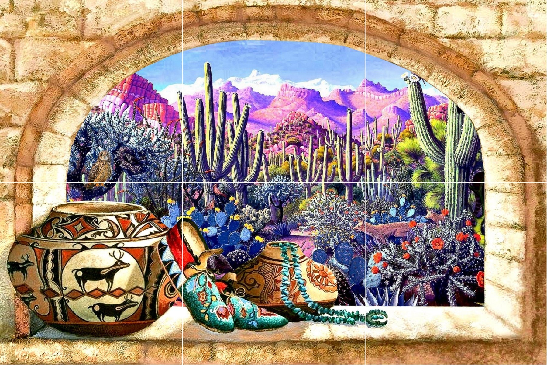 Desert 3 Tile Murals Home Decor Wall Murals Backsplash Southwestern Art ...