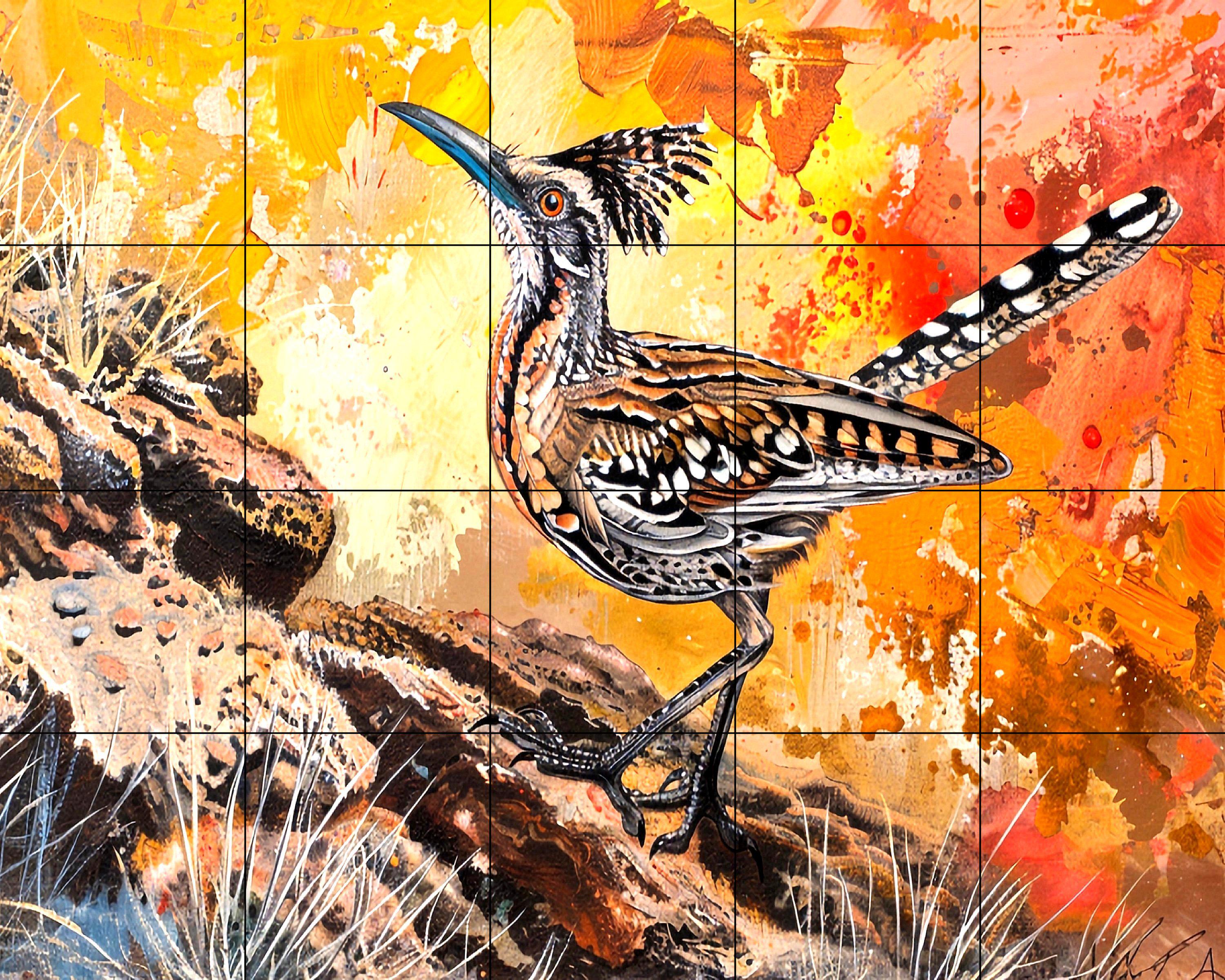 Roadrunner Mural 1 Tile Murals Desert Scenes Southwestern Art Home ...