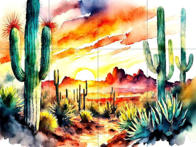 Desert 2 Tile Mural Desert Scenes Southwestern Art Home Decor Interior ...